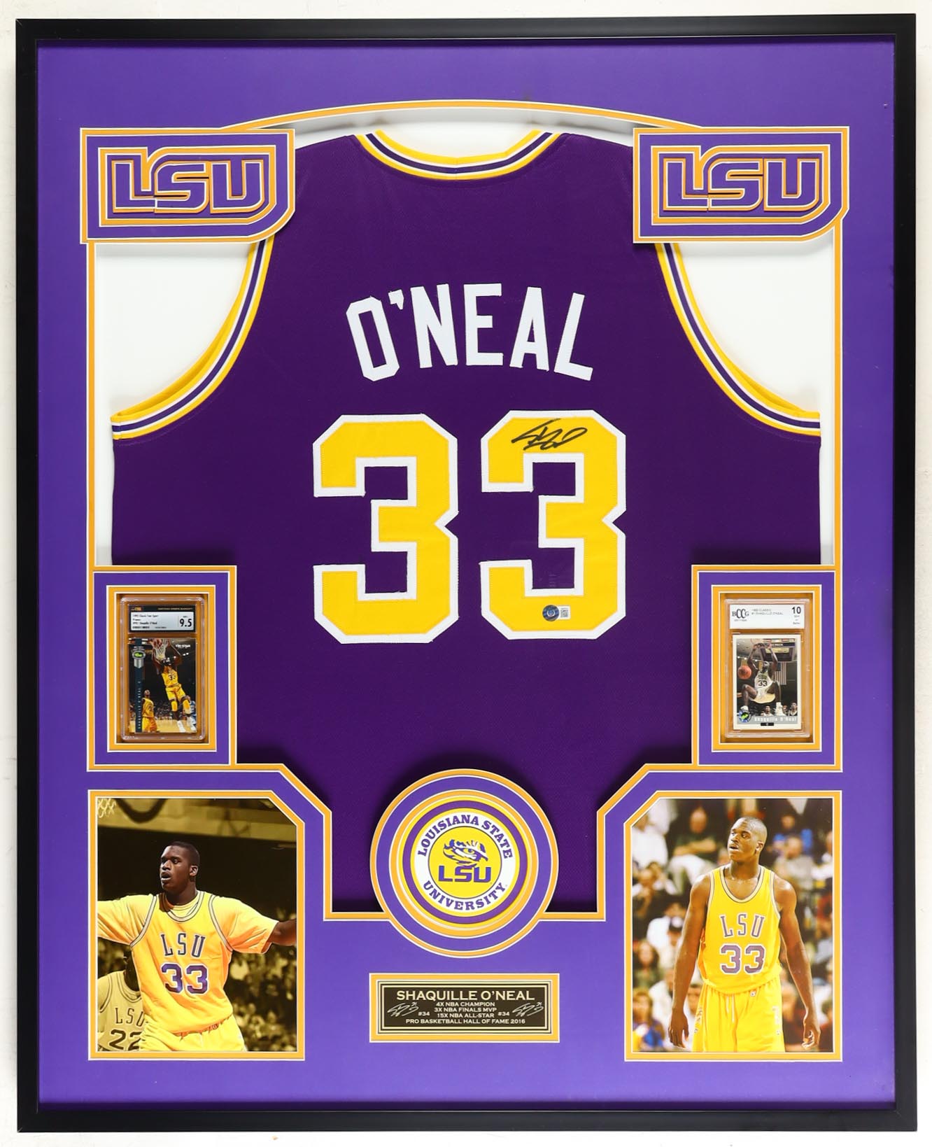Shaquille O'Neal Signed LSU Tigers Custom Framed Jersey with (2) Graded ...