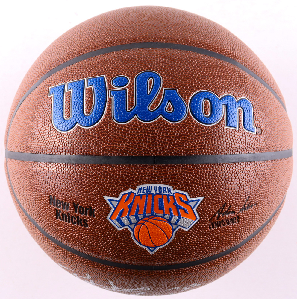Patrick Ewing Signed Knicks Logo NBA Basketball Inscribed "HOF 02 ...