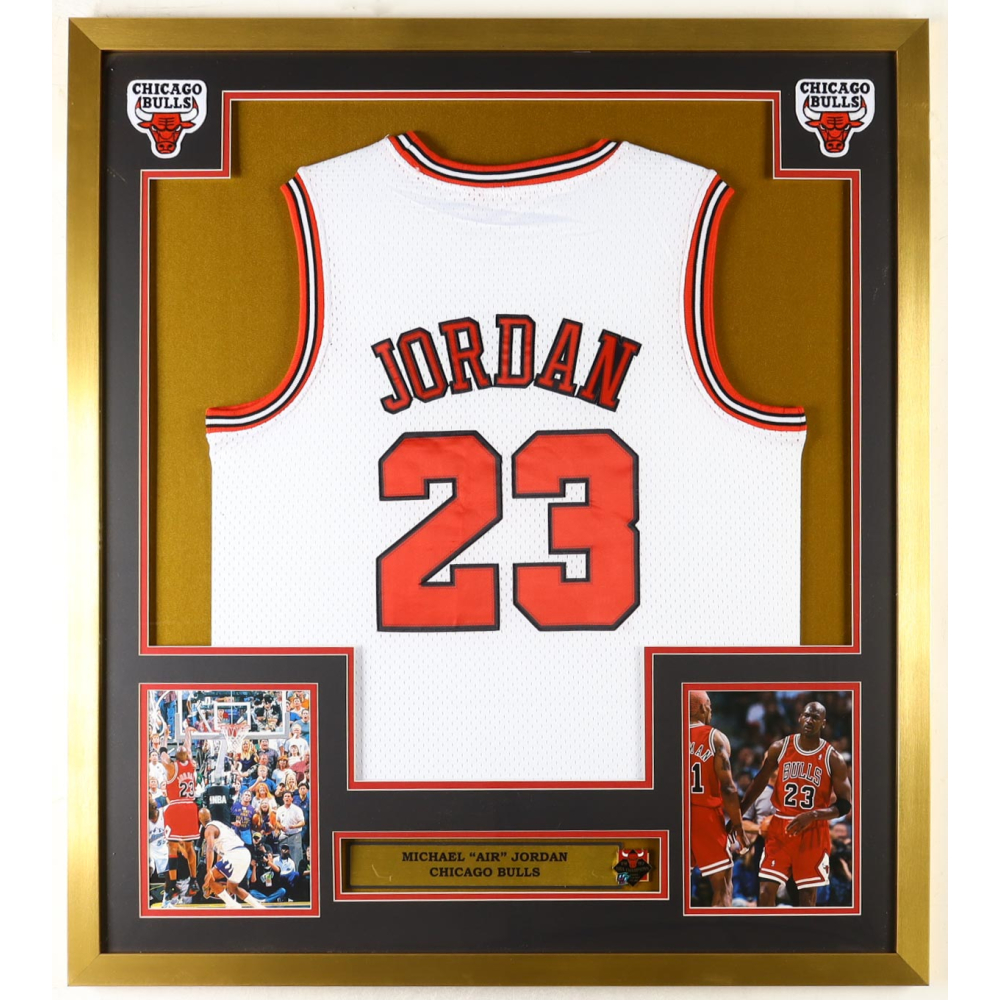 Michael Jordan Custom Framed Jersey Display With (2) Photos & (2) Cloth ...