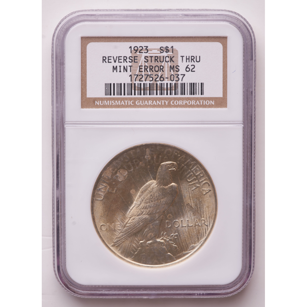 Mint Error 1923 Peace Silver Dollar Reverse Struck Thru (NGC MS62) | Pristine Auction