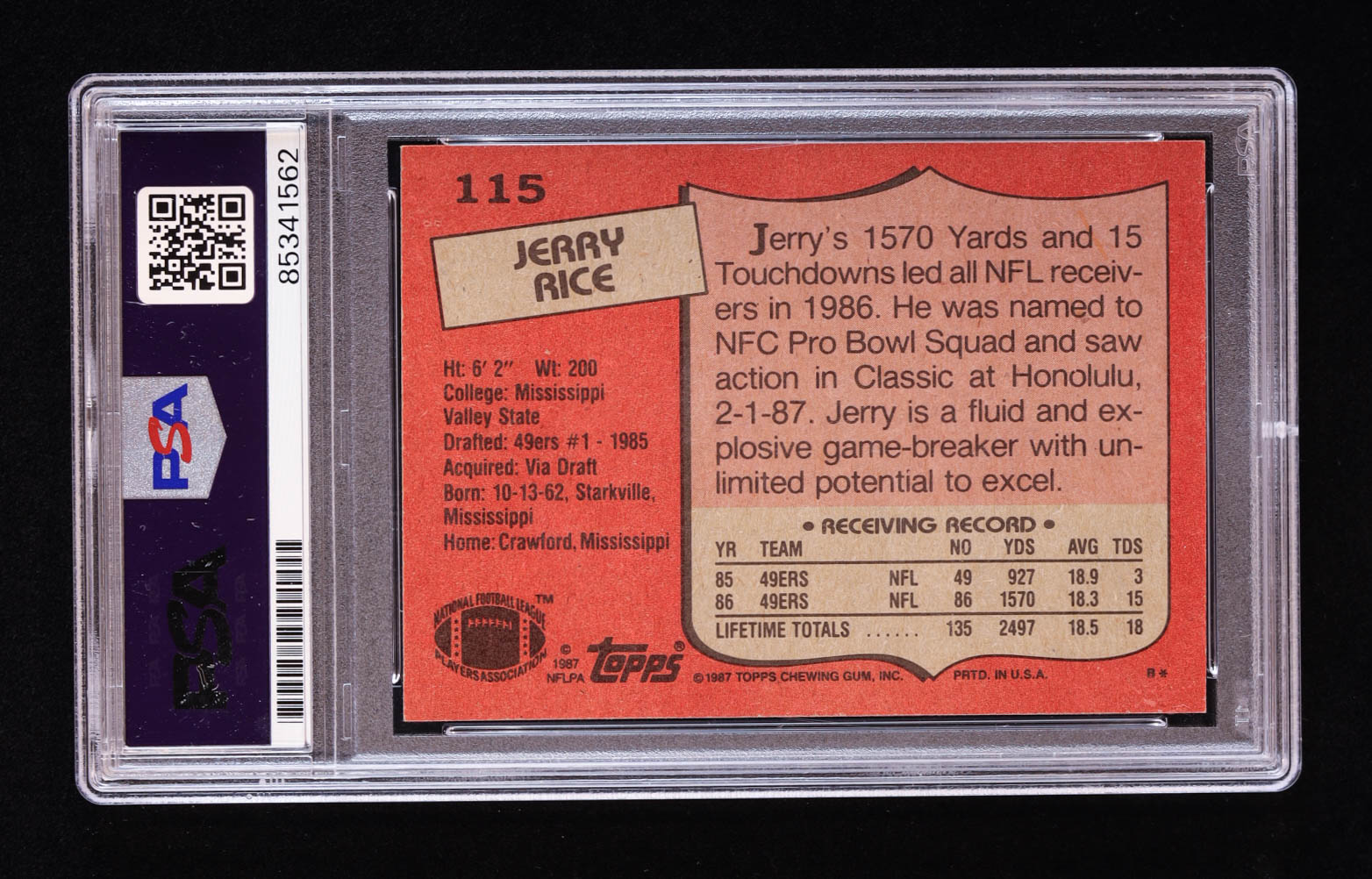 Jerry Rice Signed 1987 Topps #115 AP (PSA) | Pristine Auction