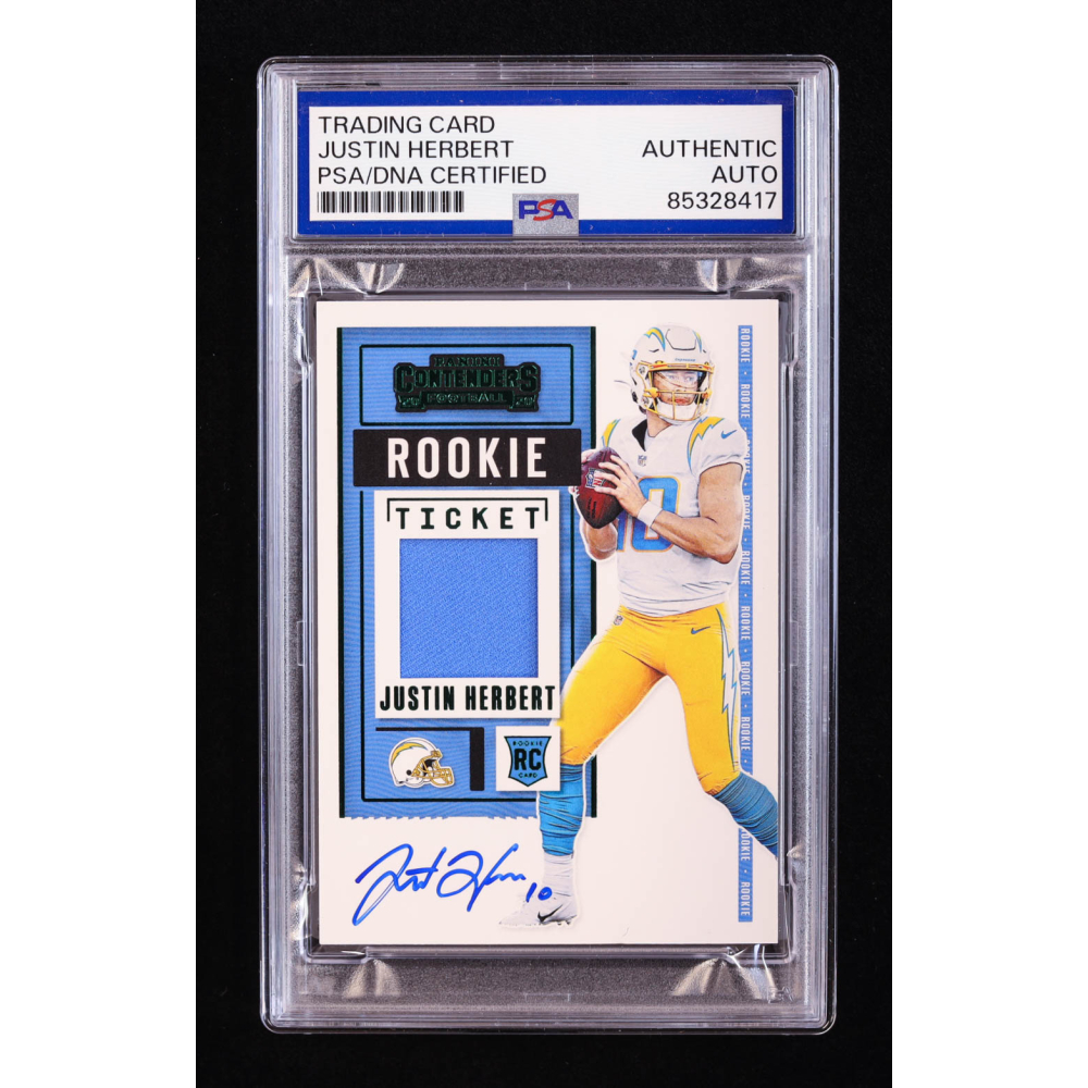 Justin Herbert Signed 2020 Panini Contenders Rookie Ticket Swatches Variation #4 RC (PSA ...