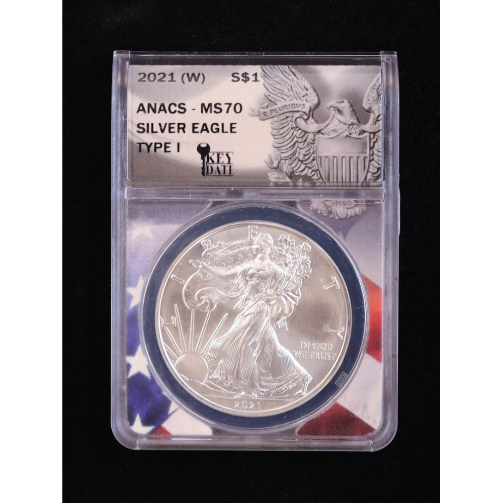 2021-(W) American Silver Eagle, Type 1 - Struck at the West Point Mint (ANACS MS70) | Pristine ...