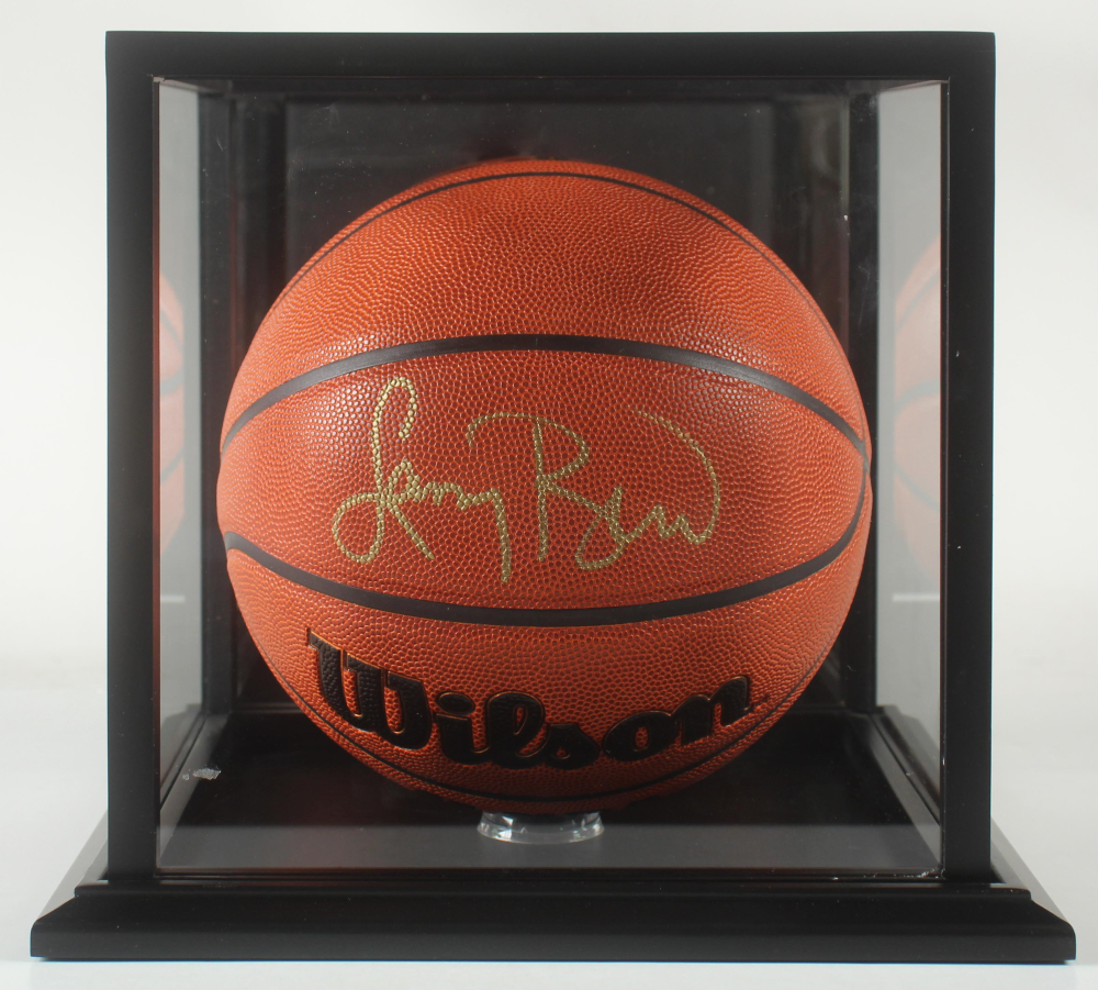 Larry Bird Signed NBA Basketball With Wood & Glass Display Case ...