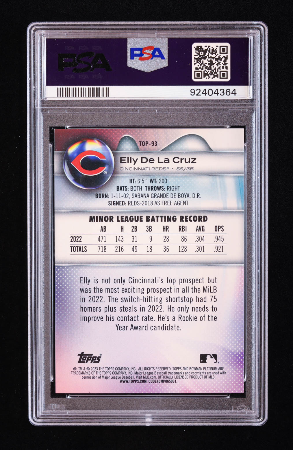 Elly De La Cruz 2023 Bowman Platinum Top Prospects Pink #TOP93 RC #128/ ...