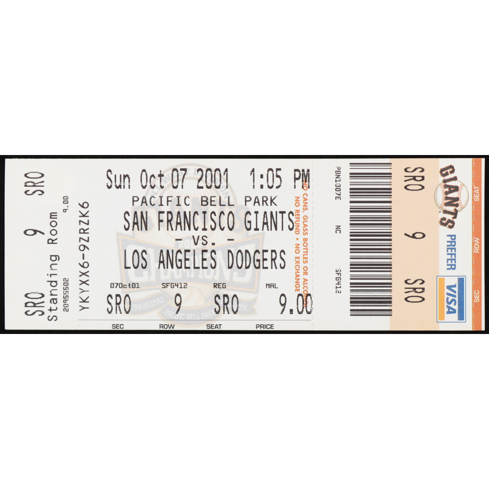 Barry Bonds 73rd Home Run Unused Giants Game Ticket (Stacks of Plaques ...