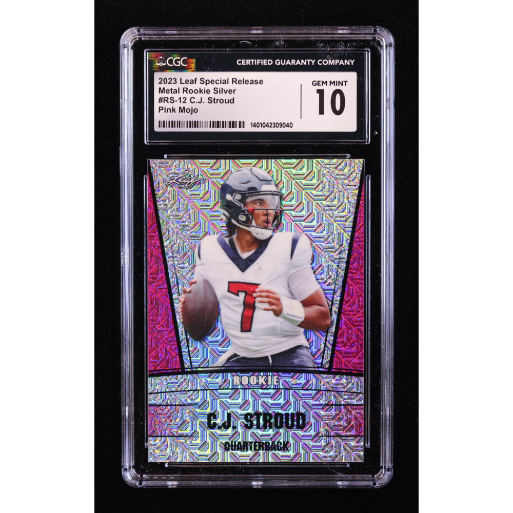 C.J. Stroud 2023 Leaf Metal Special Release Rookie Silver Mojo Pink # ...