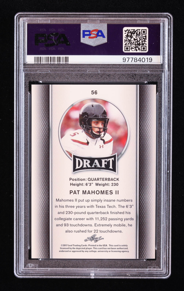 Patrick Mahomes II 2017 Leaf Draft #56 RC (PSA 10) | Pristine Auction
