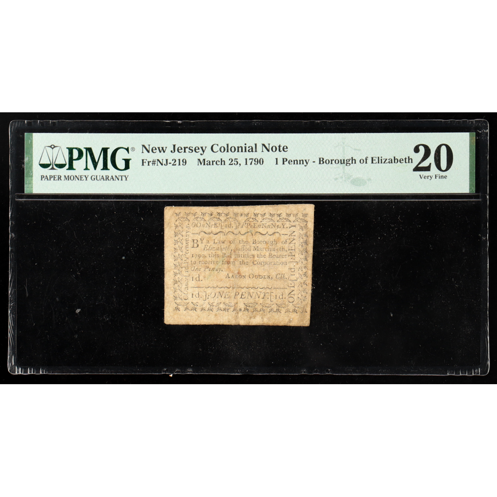 1790 New Jersey, Borough of Elizabeth 1 Penny Colonial Note (PMG VF20 ...