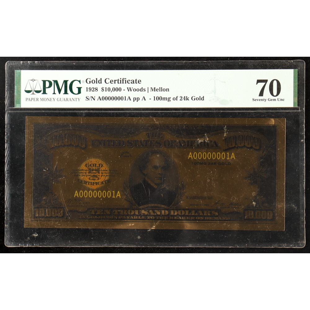 1928 $10,000 Gold Certificate "Smithsonian Edition'' - 100mg of 24kt ...