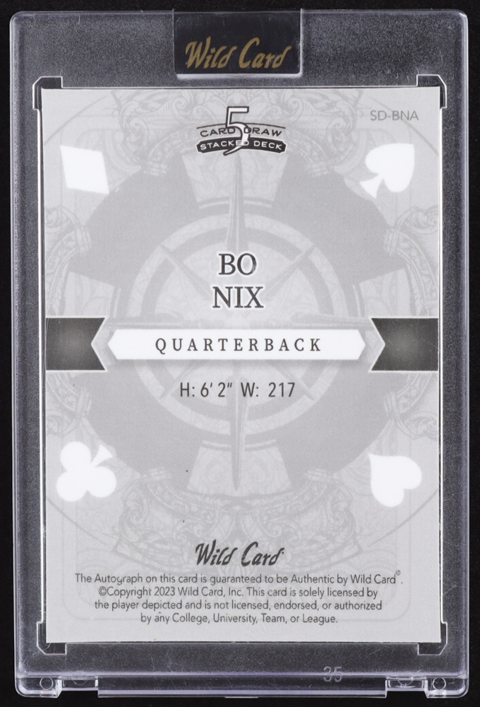Bo Nix 2023 Wild Card 5 Card Draw Queen of Diamonds Autograph Green ...