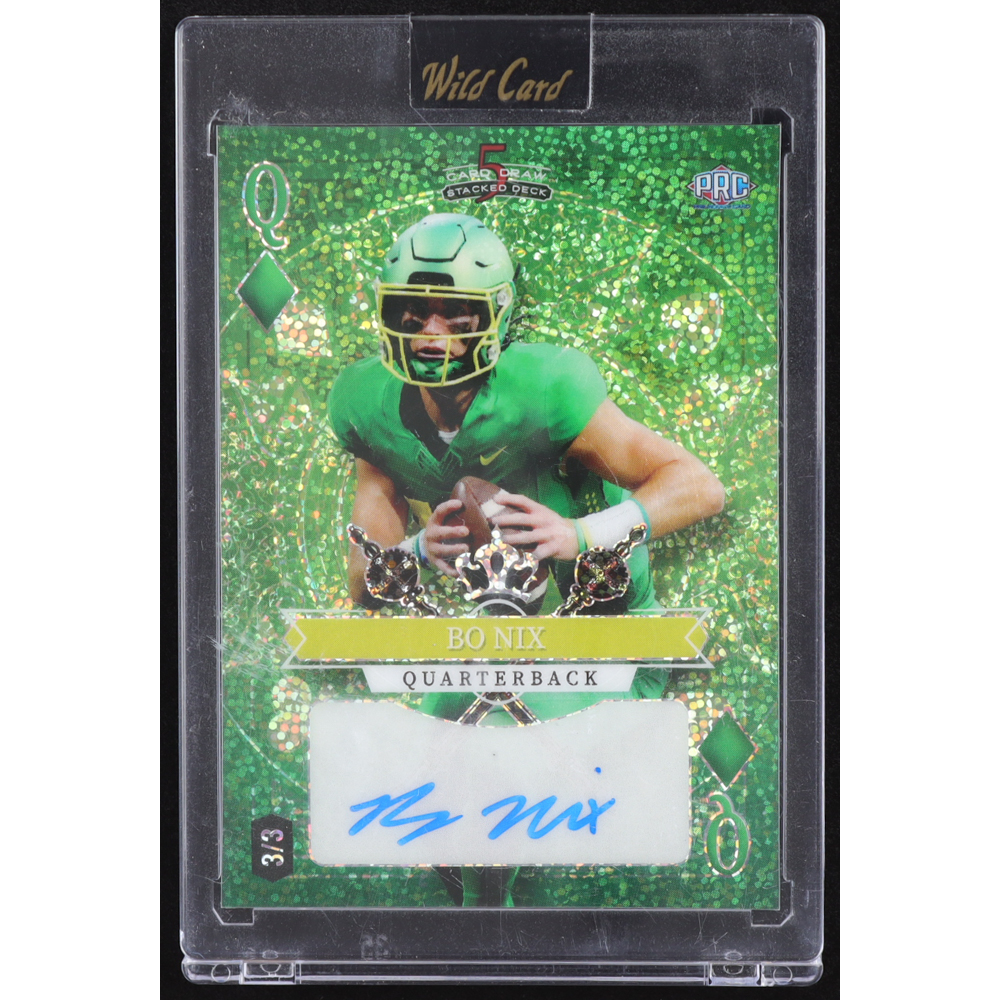 Bo Nix 2023 Wild Card 5 Card Draw Queen of Diamonds Autograph Green ...
