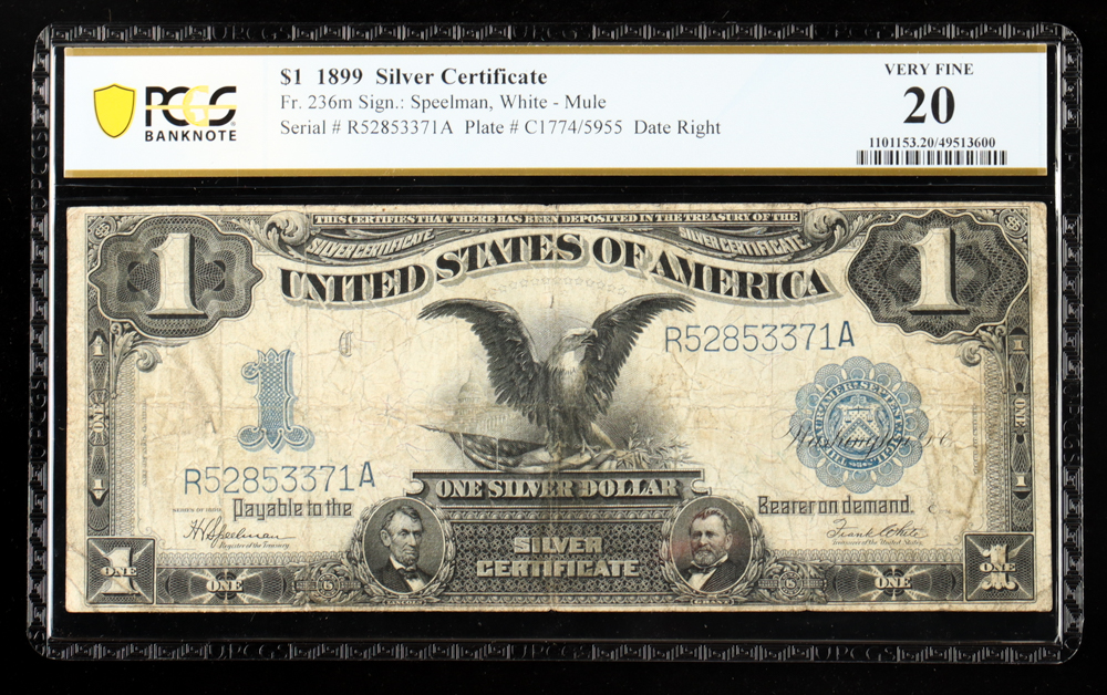 1899 U.S. $1 "Black Eagle" Silver Certificate - "Mule" Note - Fr. 236m Signed: Speelman / White ...