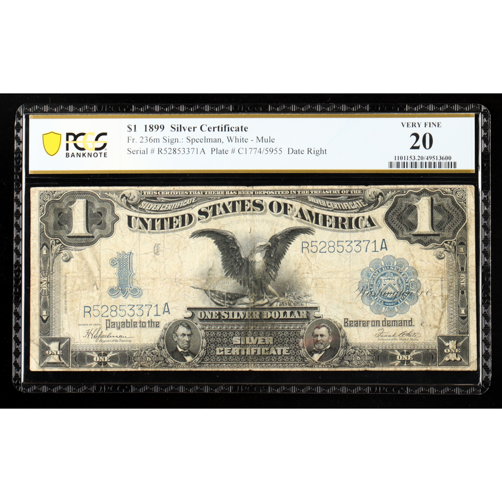1899 U.S. $1 "Black Eagle" Silver Certificate - "Mule" Note - Fr. 236m ...