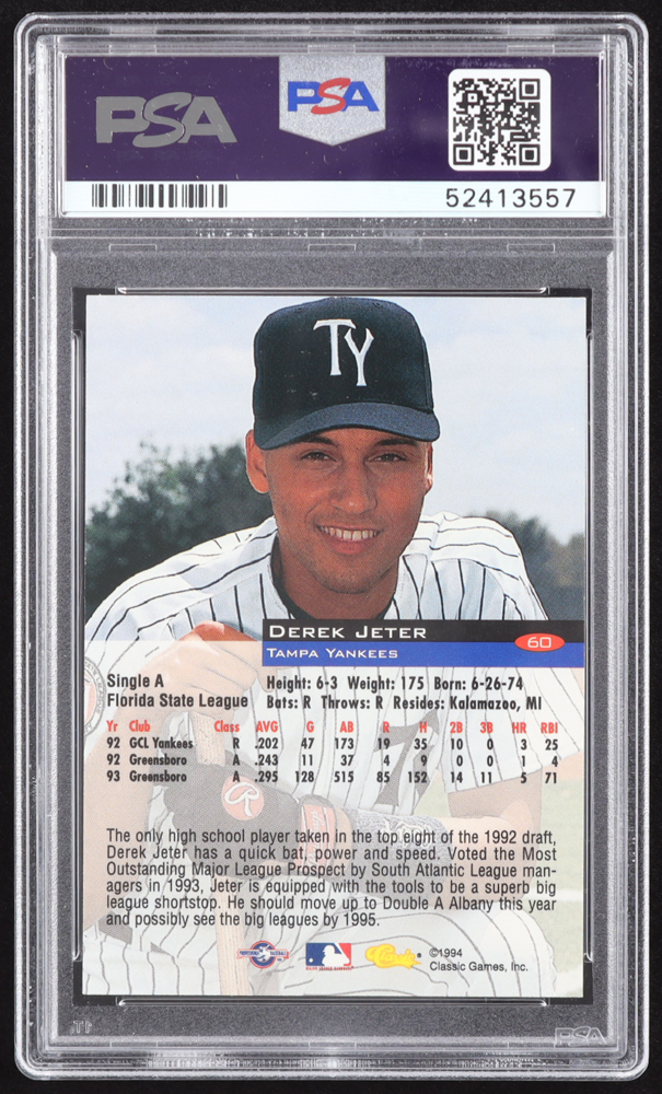 Derek Jeter Signed 1994 Classic #60 RC (PSA | Auto 10) | Pristine Auction