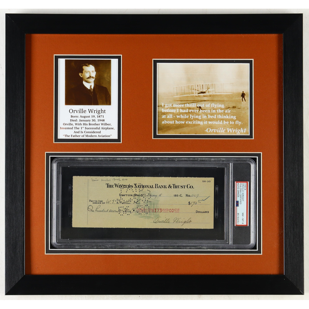 Orville Wright Signed Custom Framed 1932 Custom Framed Personal Bank ...