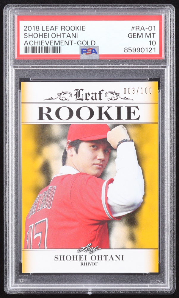Shohei Ohtani 2018 Leaf Ohtani Rookie Achievement Gold #RA01 RC #003/100 (PSA 10) | Pristine Auction