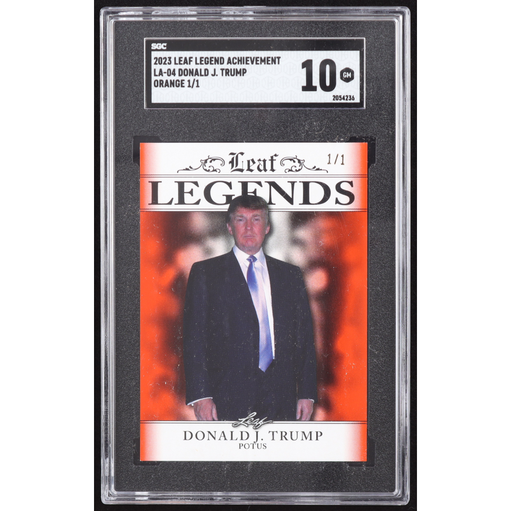 Donald J. Trump 2023 Leaf Special Release Legends Achievement Orange # ...