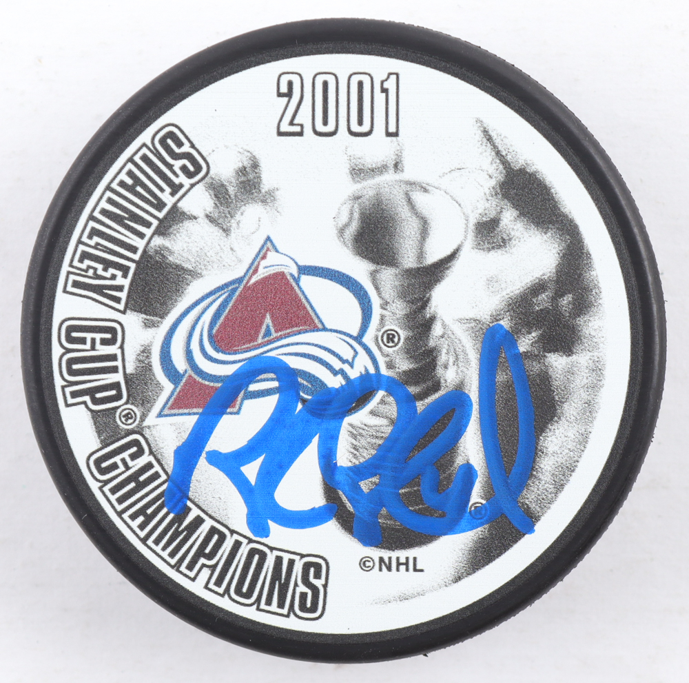 Rob Blake Signed Avalanche 2001 Stanley Cup Champions Logo Hockey Puck ...