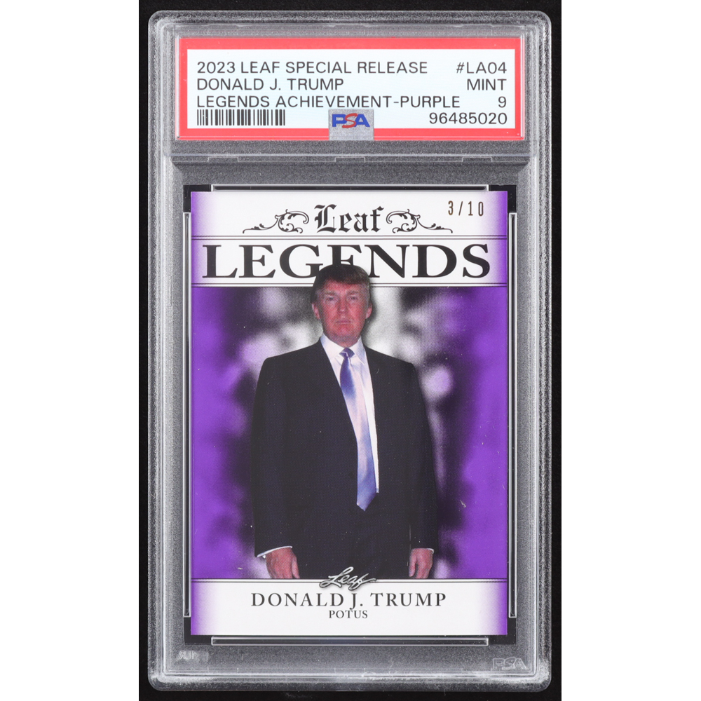 Donald J. Trump 2023 Leaf Special Release Legends Achievement Purple # ...