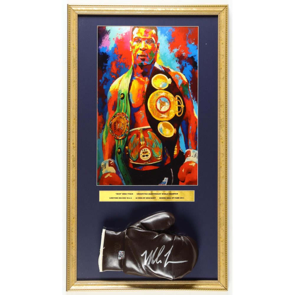 Mike Tyson Signed Custom Framed Vintage Roberts Boxing Glove Display ...