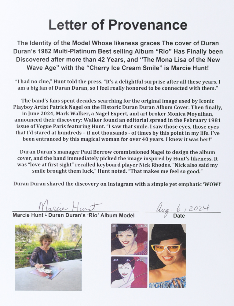 Marcie Hunt Signed Duran Duran "Rio" Vinyl Album with "New Wave Mona ...
