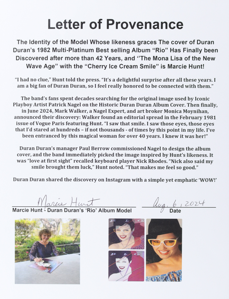 Marcie Hunt Signed Duran Duran "Rio" Vinyl Album with "New Wave Mona ...
