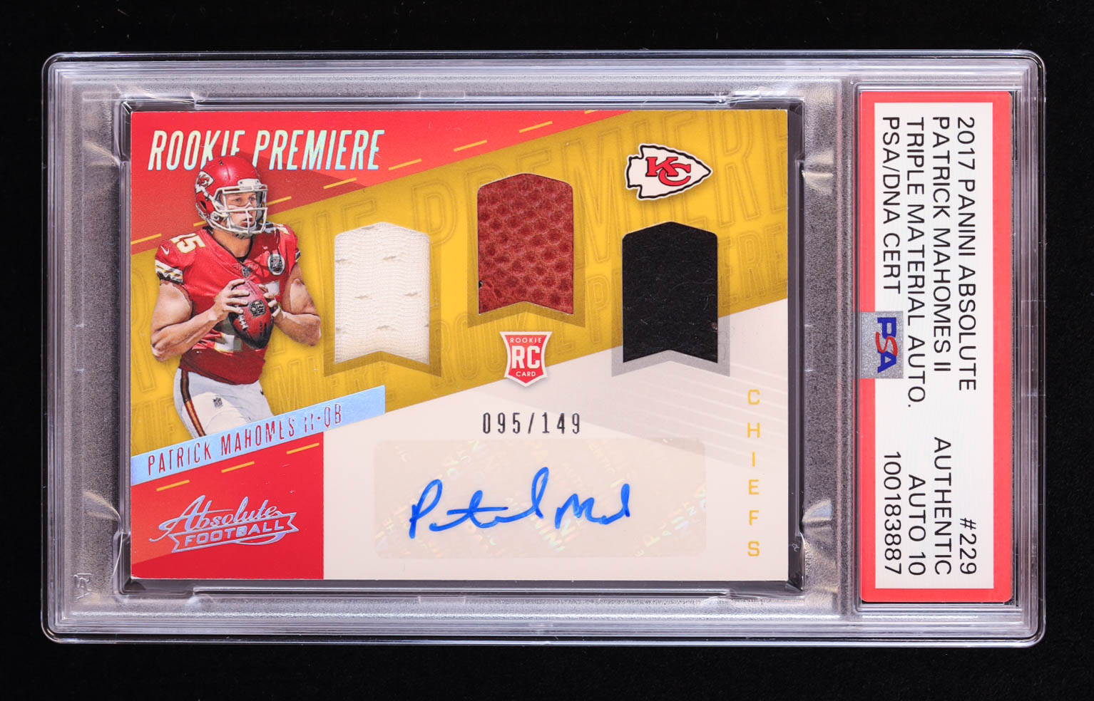 Patrick Mahomes II 2017 Absolute #229 Jersey Autograph #095/149 RC (PSA ...