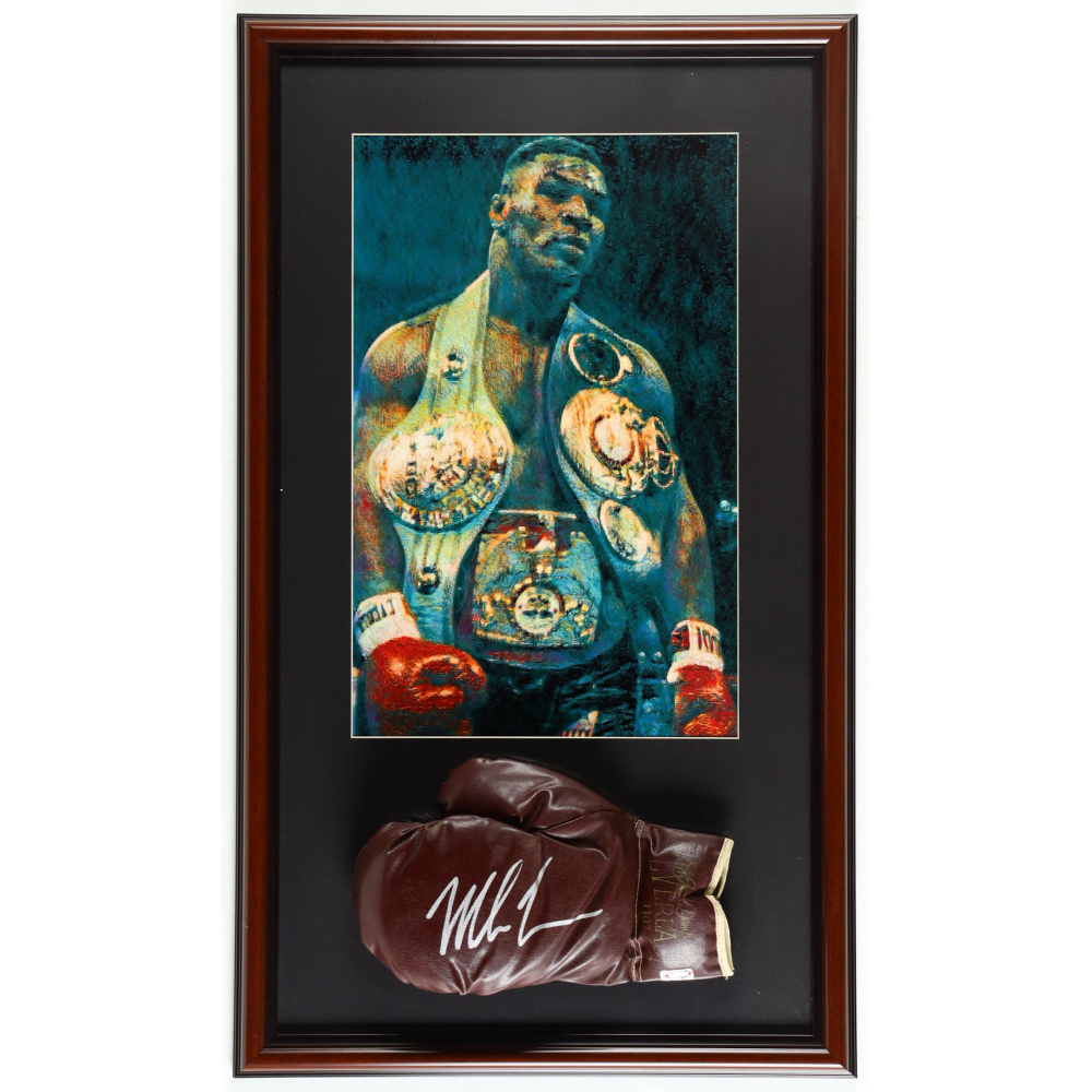 Mike Tyson Signed Custom Framed Vintage Jack Dempsey Model Everlast ...