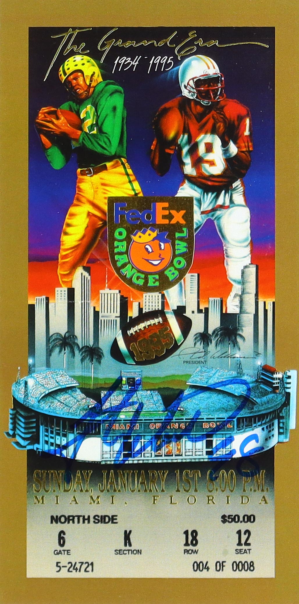 Grant Wistrom Signed Nebraska Cornhuskers vs Florida State Seminoles Game Ticket Stub Inscribed ...