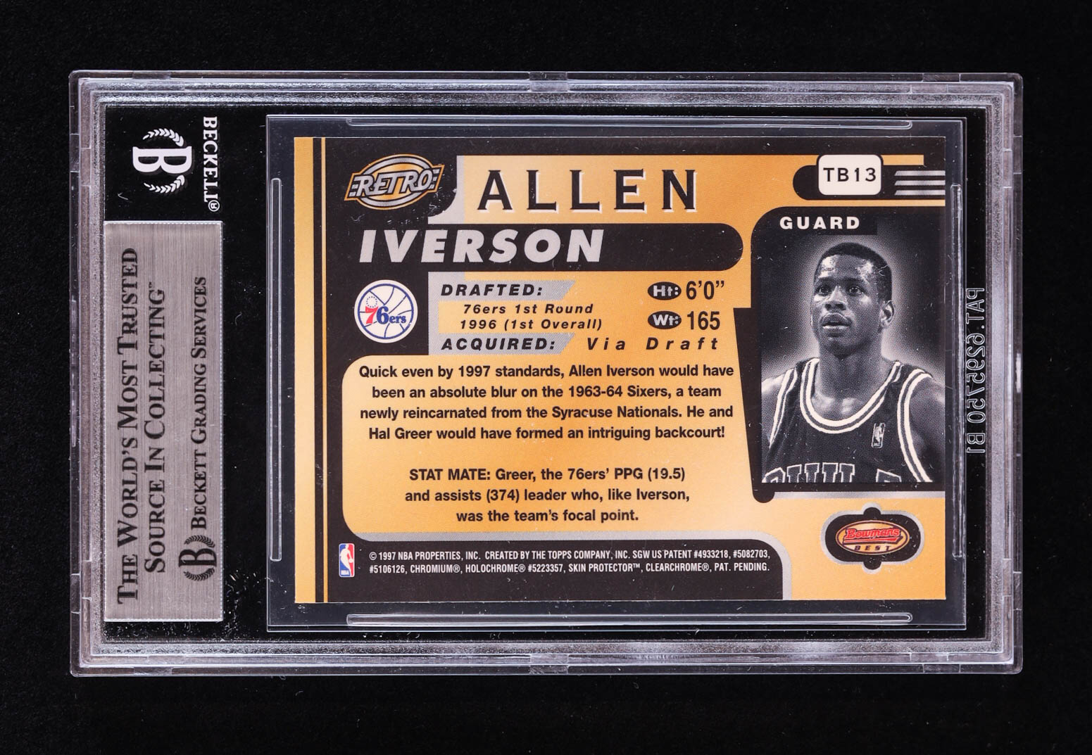 Allen Iverson Signed 1996-97 Bowman's Best #TB13 RET RC (BGS ...