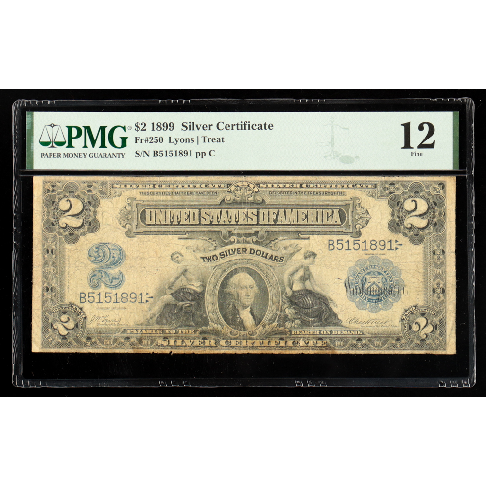 1899 U.S. $2 Silver Certificate - Lyons | Treat (PMG F12) | Pristine ...