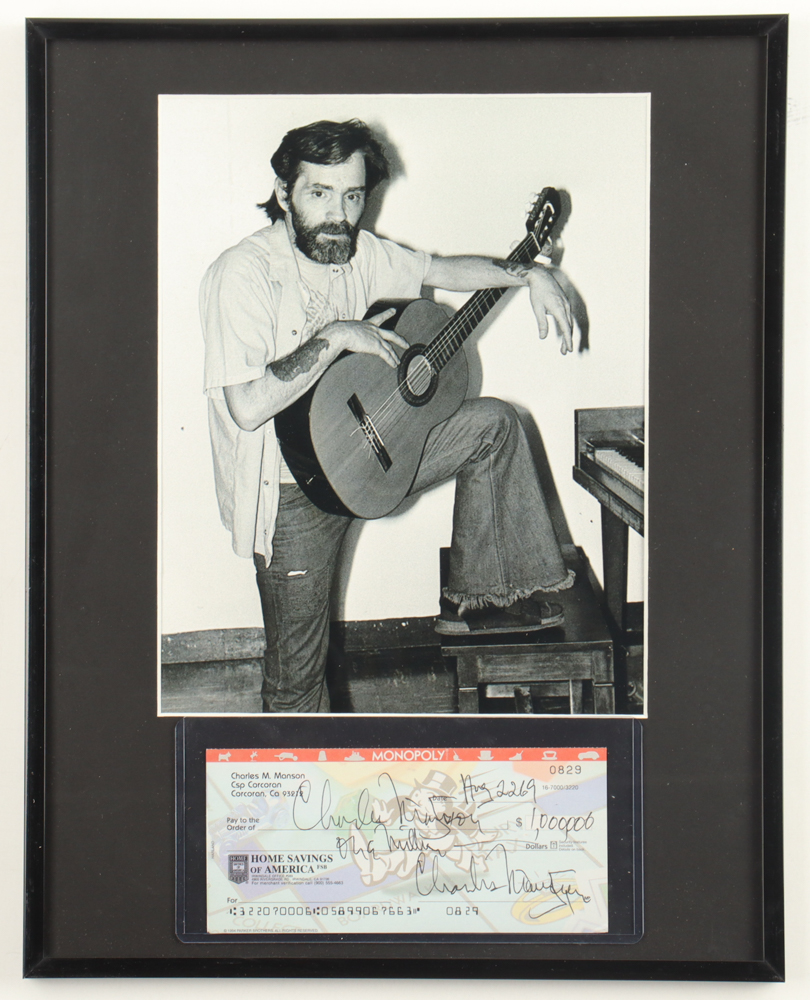 Charles Manson Signed 11.5x14.5 Custom Framed 1969 Personal Check ...