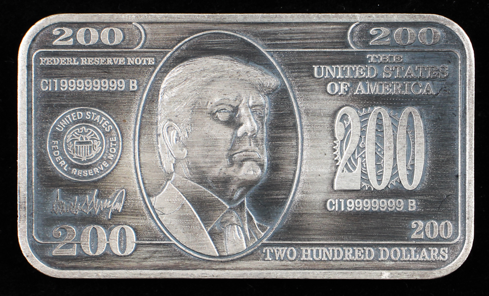 2024 President Donald Trump 1 Oz. .999 Fine Silver $200 Bill Bullion Bar | Pristine Auction