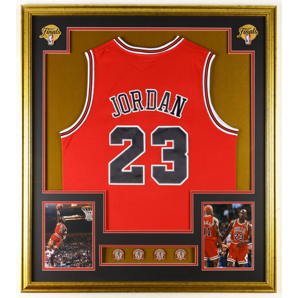 Michael Jordan Custom Framed Jersey Display with (4) LE Championship ...