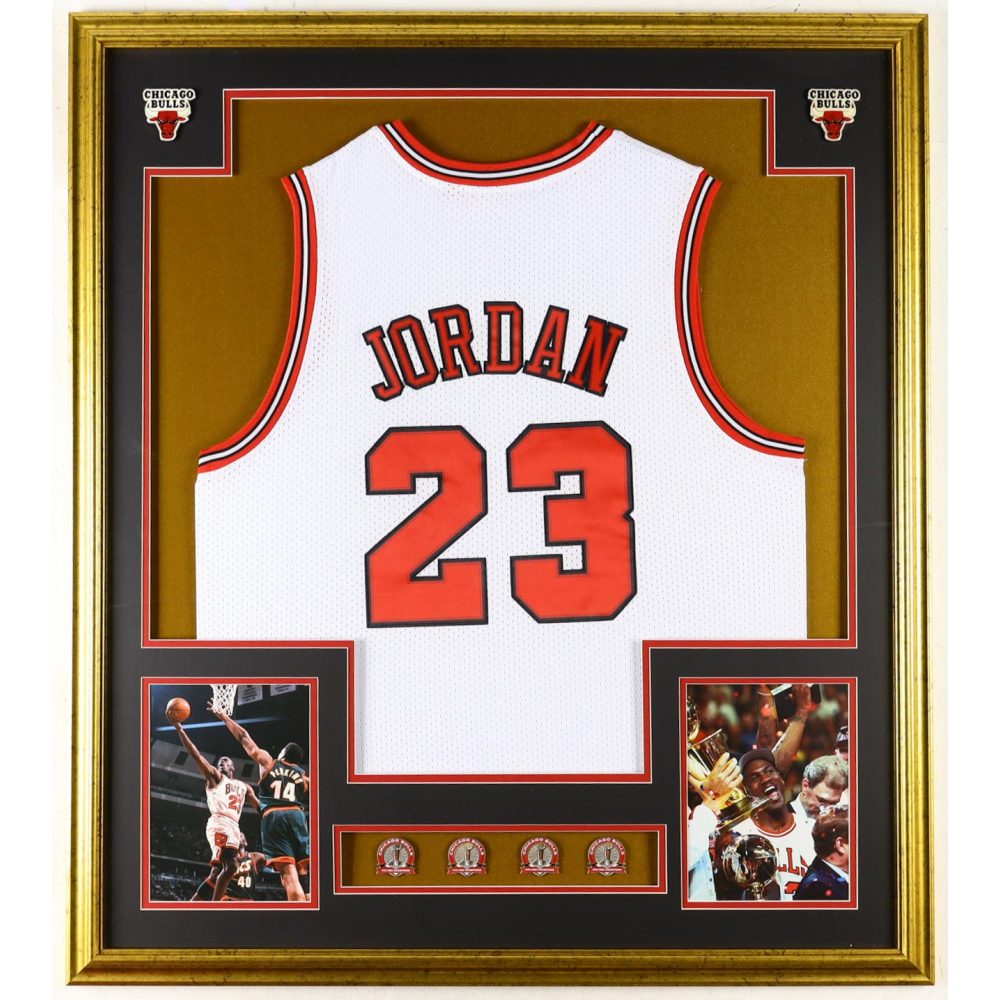 Michael Jordan Custom Framed Jersey Display with (4) LE Championship ...