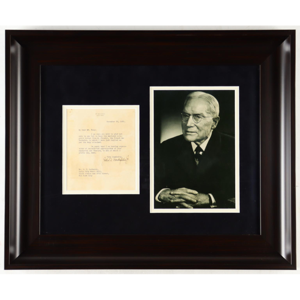 John D. Rockefeller Jr. Signed Custom Framed Letter Display with Photo ...