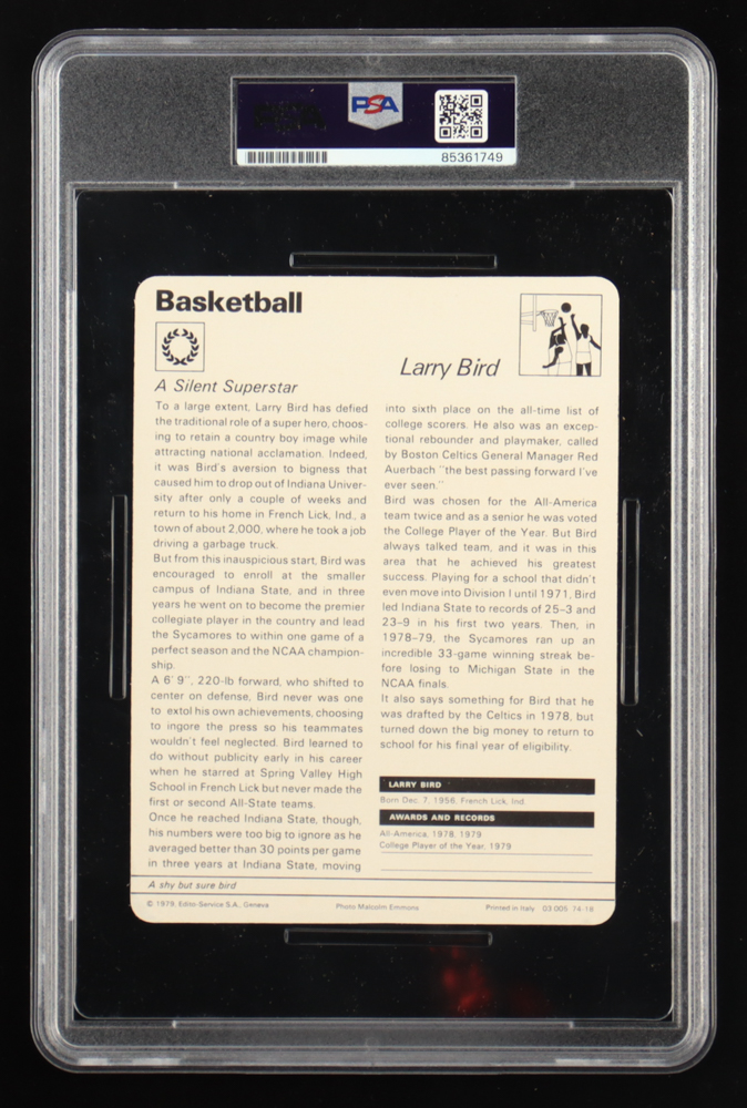 Larry Bird Signed 1977-79 Sportscaster Series 74 #7418 (PSA | Auto ...