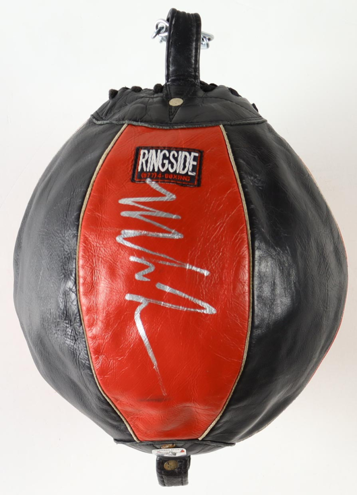 Mike Tyson Signed Ringside Speed Bag with Wrist Wrap & Display Case ...