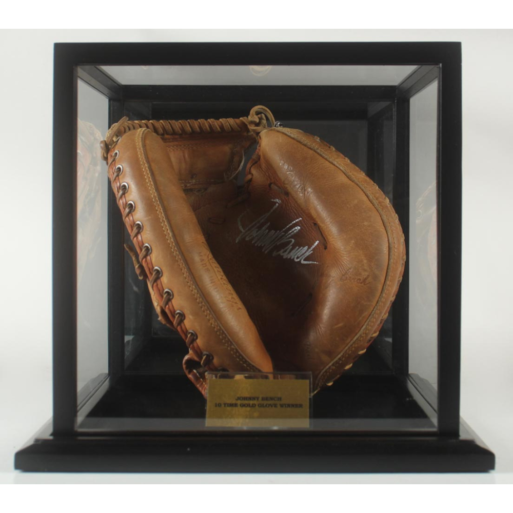 Johnny Bench Signed Vintage Rawlings Catchers Glove With Display Case ...