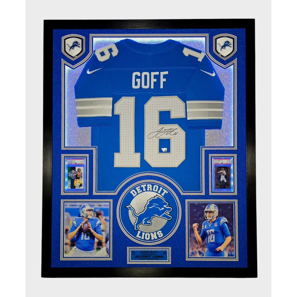 Jared Goff Signed Lions Custom Framed Nike Jersey with LED Display & (2 ...