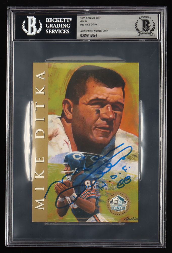 Mike Ditka Signed 2003 Ron Mix HOF Gold #22 Inscribed "H.O.F. 88" (BGS ...