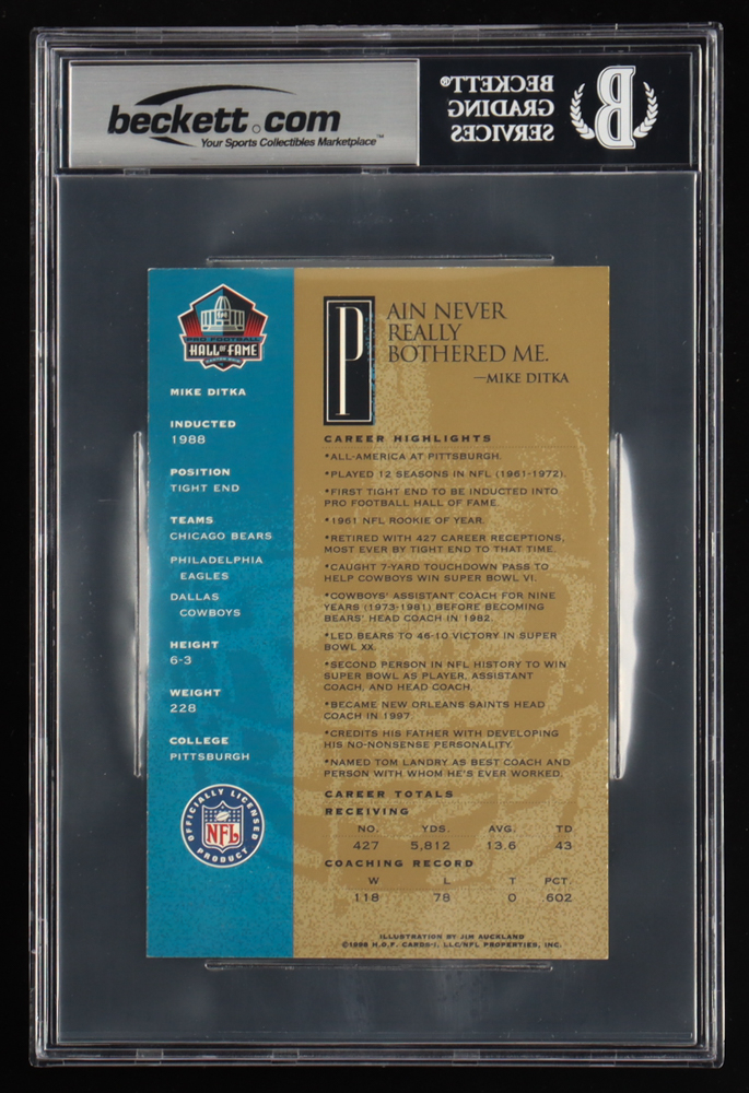 Mike Ditka Signed 2003 Ron Mix HOF Gold #22 Inscribed "H.O.F. 88" (BGS ...