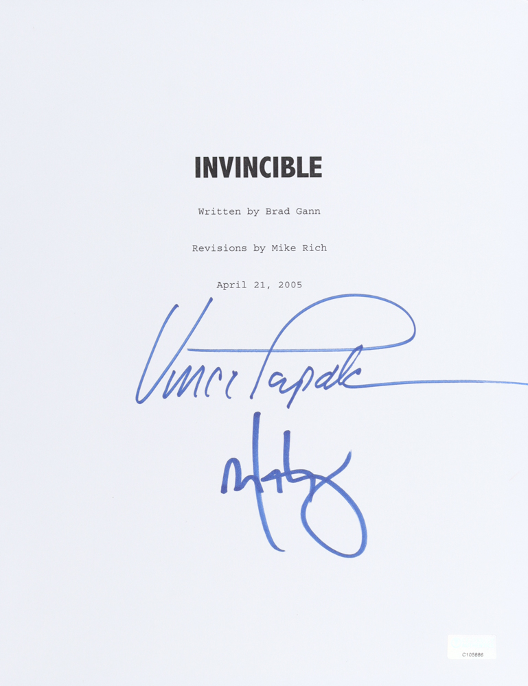 Vince Papale & Mark Wahlberg Signed "Invincible" 8x10 Script Cover ...