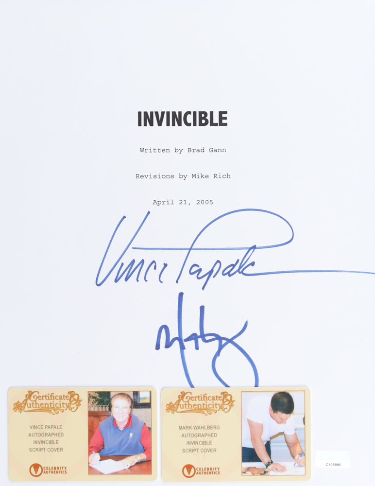 Vince Papale & Mark Wahlberg Signed "Invincible" 8x10 Script Cover ...
