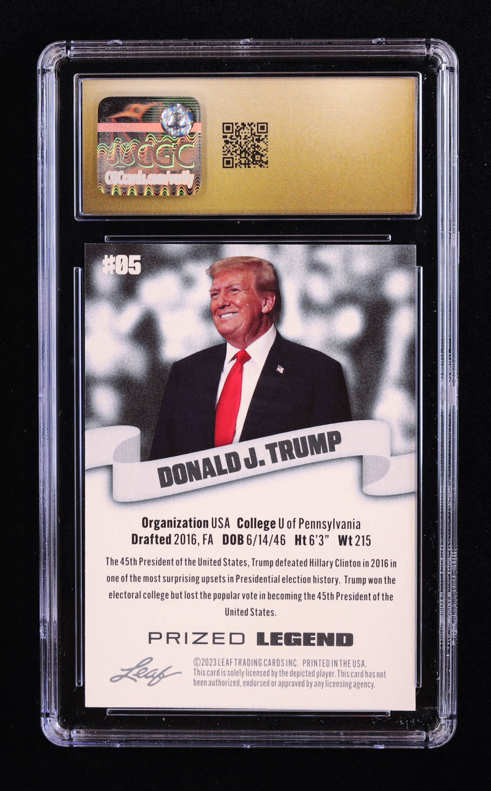 Donald J. Trump 2023 Leaf Special Release Prized Legend #05 (CGC 10 ...