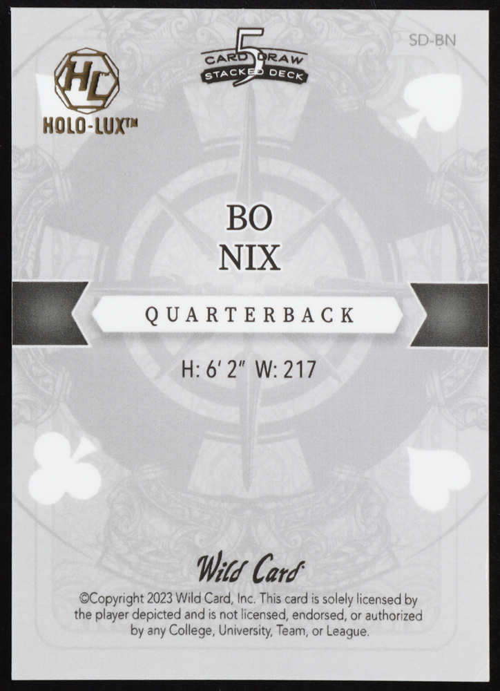 Bo Nix 2023 Wild Card 5 Card Draw Stacked Deck Joker Holo-Lux White # ...