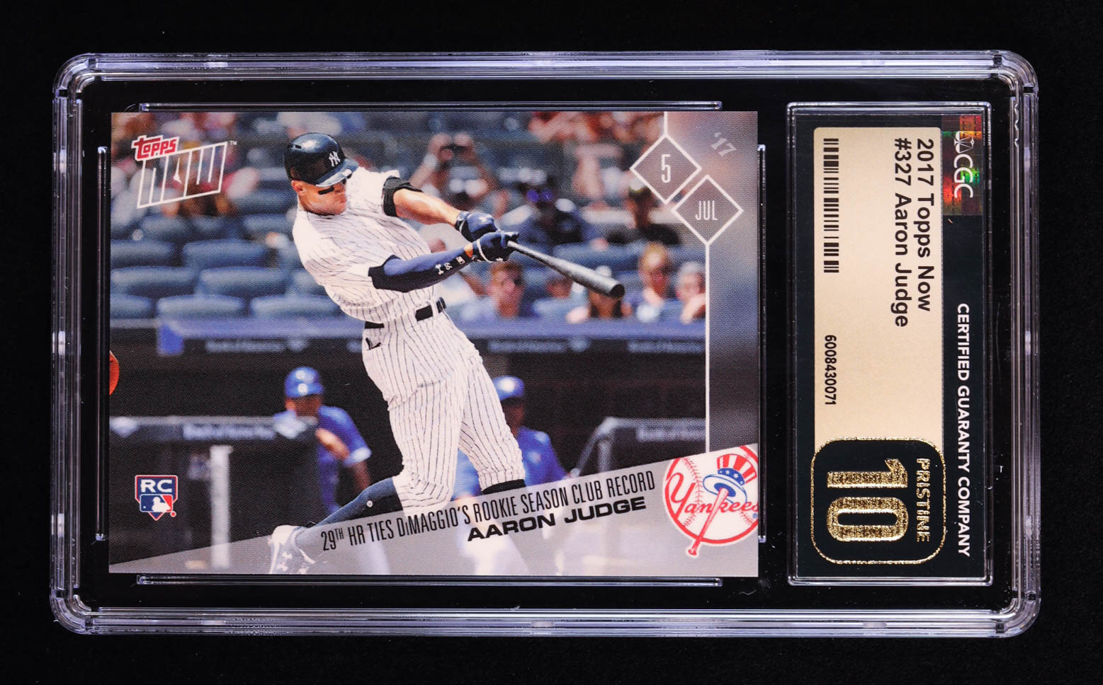 Aaron Judge 2017 Topps Now #327 RC (CGC 10 | Pristine Black Label ...