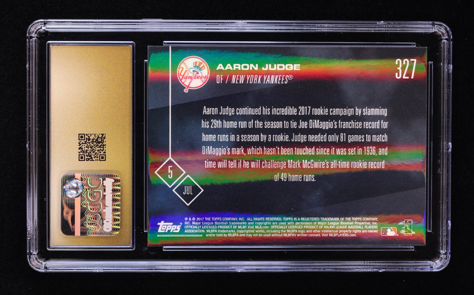 Aaron Judge 2017 Topps Now #327 RC (CGC 10 | Pristine Black Label ...