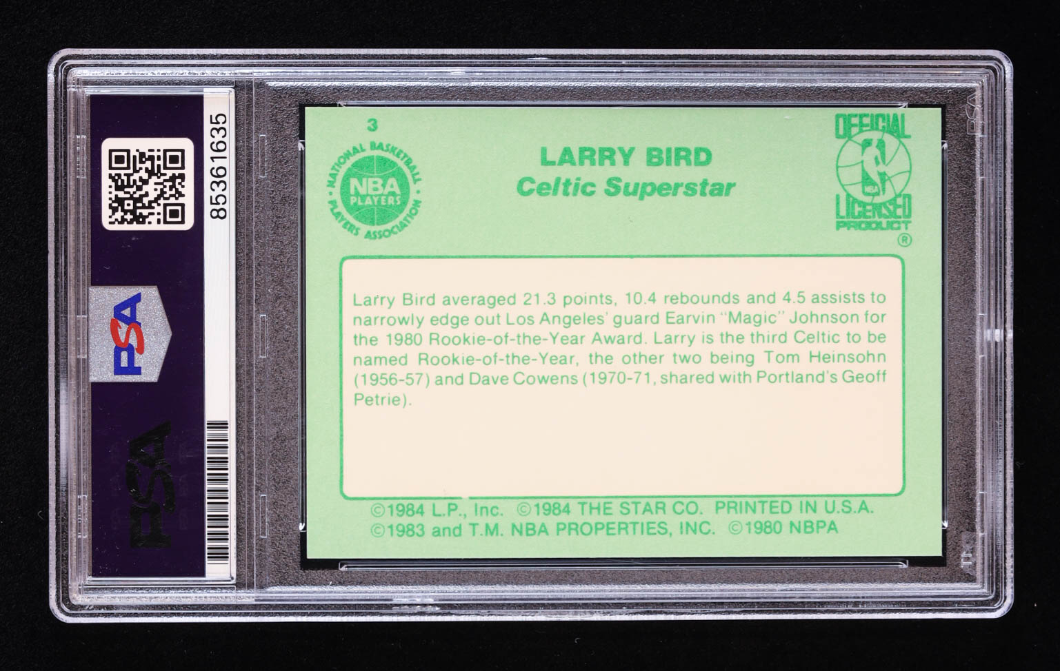 Larry Bird Signed 1984 Star Larry Bird #3 / 1980 Rookie of the Year ...
